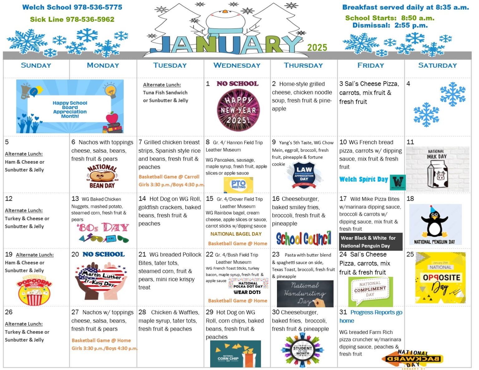 January Calendar : Peabody Public Schools