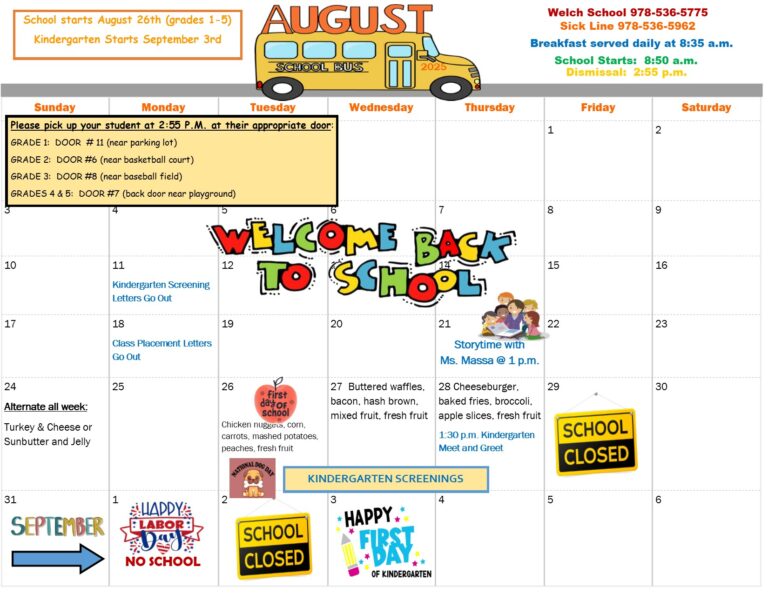 August Calendar : Peabody Public Schools